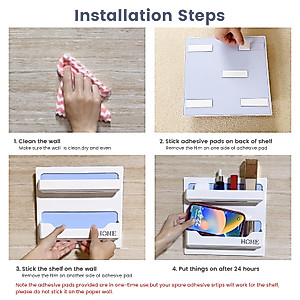 Bedside Shelf Wall Mount, Adhesive Bedside Shelf Accessories Organizer with Hooks and Cable Clips,Dorm Bedside Wall Storage for Phone, Remote, Earphone, Kindle,Plastic (Simple Style)