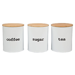 Kitchen Canister Set with Air Tight Bamboo Lids- 3 Food Storage Containers for Coffee, Tea and Sugar