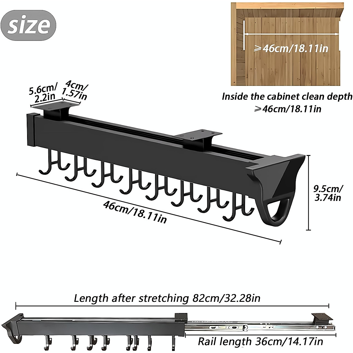 RAJYQODIS Pull Out Broom Holder, Multifunctional Slide Broom And Mop Organizer/storage, Hanging Garage Storage Rack For Kitchen/Closet/Home/Cupboard/Wardrobe (Size : 46cm/18.11inch)