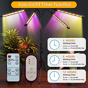 Grow Light with Stand, FRENAN Grow Lights for Indoor Plant with Red Blue & Full Spectrum, 10 Dimmable Brightness, 4/8/12H Timer, 3 Switch Modes, Adjustable Gooseneck, Suitable for Various plant Growth