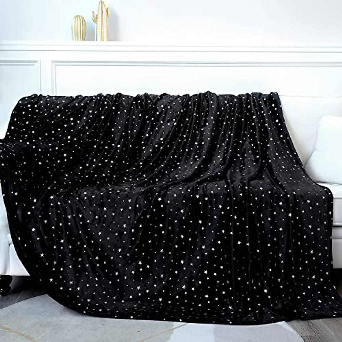 NANPIPER Fleece Blankets Cozy Microfiber King Size Blanket,Super Soft Star Foil Print,90"x 108" Black