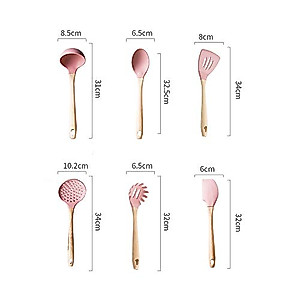 LMMDP Wooden Handle Silica Gel Cooker Non-stick Pan Household Kitchen Utensils Cooking Spoon Shovel Set