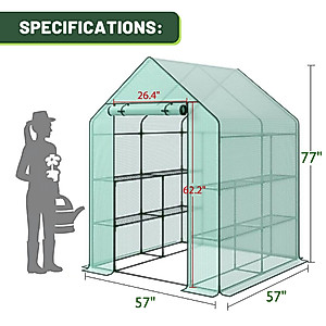 Nova Microdermabrasion Walk-in Greenhouse for Outdoors, 57 x 57 x 77 inch, Portable PE Cover Greenhouse with Anchors and Ropes Indoor Outdoor-3 Tier 8 Wired Shelves Plant Gardening Hot House
