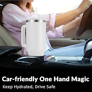 WETOWETO 40oz Tumbler with Handle and Lid | 100% Leakproof Insulated Stainless Steel Travel Mug | Keeps Cold 34Hrs/Hot 10Hrs | Dishwasher Safe, Fits Car Cup Holder (Foggy Color)