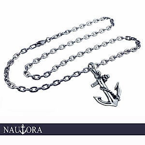 NAUTORA Anchor Necklace - Solid Heavyweight Anchor Pendant Crafted in Sterling Silver with 24" Necklace Chain