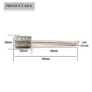 10 PCS Diamond Grinding Bits, 10mm Cylinder Head,1/8” Shank, Diamond Coated Mounted Points Grinder Bits