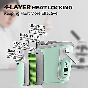 Portable Bottle Warmer for Travel - 40-50℃ Wide Bottle - Mini Baby Bottle Heater for Breastmilk Powder Milk Water, Fast Night Feeding Milk Warmer for Newborn, Green, 6 Gears for 40/42/44/46/48/50℃