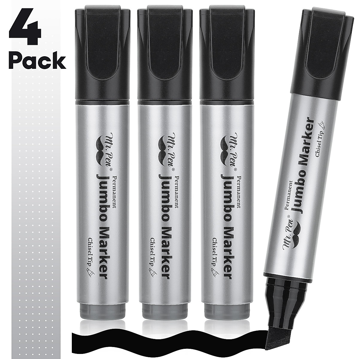 Mr. Pen- Jumbo Permanent Markers, 4 Pack, Chisel Tip, Black Markers Permanent, Permanent Markers Black Markers, Thick Permanent Marker, Thick Markers, Jumbo Markers, Large Markers, Wide Tip Markers