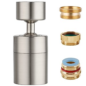 Hygie Rinse Faucet Aerator with 3 Adapters, 2-Flow Bathroom 360° Swivel Female Thread Sink Aerator with Male Adapter, Water Saving Faucet Extender Attachment, Brushed Nickel