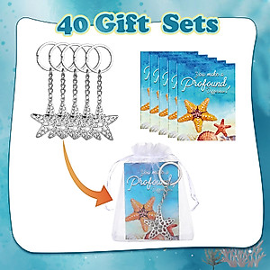 Kigeli 40 Set Starfish Story Gifts Employee Staff Appreciation 3.5x5 Inch Starfish Story Appreciation Cards Starfish Keychain Mini Starfish Keepsake Organza Bags for Christmas(Silver)