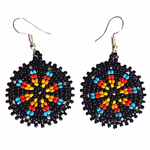 Handmade Cute Seed Beaded Earrings 1.2 Round (Black)
