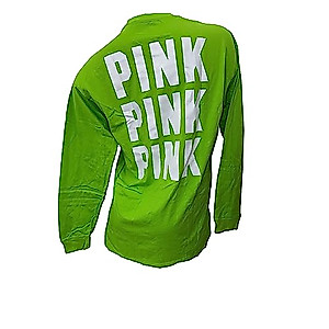Victoria's Secret Pink Cotton Campus Long Sleeve Oversize Crew Neck Tee Color Green New (as1, Alpha, x_l, Regular, Regular)