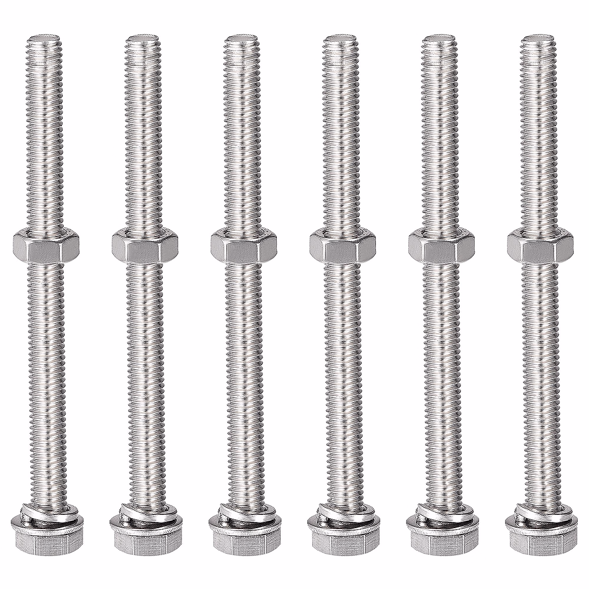 uxcell M8 x 100mm Hex Head Screws Bolts, Nuts, Flat & Lock Washers Kits, 304 Stainless Steel Fully Thread Hexagon Bolts 6 Sets