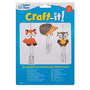 Baker Ross AW877 Woodland Critter Wooden Windchimes - Pack of 4, Musical Chime Kits for Kids Arts and Crafts Projects, Great Indoor or Outdoor or as a Gift for Creative Children