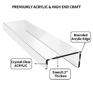 SUMAIDA Floating Shelf, Clear Acrylic Shelf 15" Invisible Floating Shelves Wall Mounted, 4" Wide Wall Ledge Kid Bookshelf, Clear Vinyl Record Shelf, Acrylic Album Record Holder Display Rack (4)
