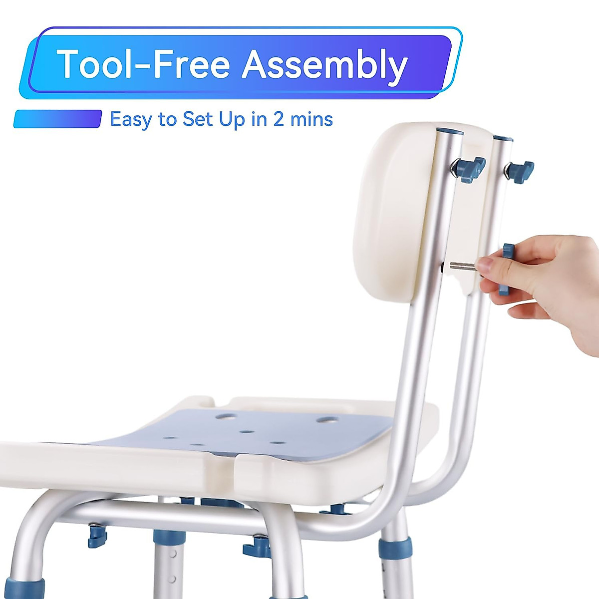 Icedeer 2 in 1 Shower Chair Seat with Removable Back, Shower Chair for Inside Shower and Bathtub, Adjustable Shower Stool for Elderly, Handicap, Pregnant, Disabled—Tool-Free Assembly(350 lb Capacity)