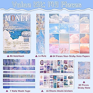 149Pcs Scrapbooking Supplies Kit, FHDUSRYO Vintage Aesthetic Scrapbook Kit, Bullet Junk Journal Kit with B6 Notebook Sticker Washi Tape, DIY Journaling Supplies Gift for Teen Girl Women(Blue 15”x9.4”)