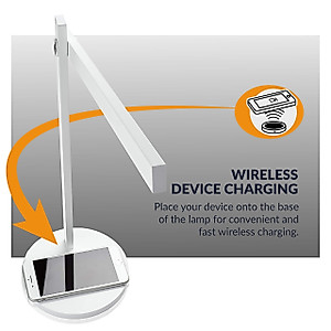 Newhouse Lighting NHDK-AD-WH Adonis Minimalist Modern LED Desk Lamp with Fast Wireless Charger for iPhone, Samsung & Qi-Enabled Phones, 3 Brightness Levels & 3 Color Modes, White