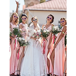 Dunzy 7 Pairs Bachelorette Sunglasses Retro Heart Bride Sunglasses Vintage Wedding Sunglasses for Bridesmaid Bridal Party (White, Pink, Grey)