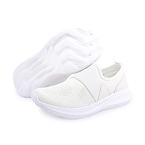 BENEKER Women's Athletic Walking Shoes Slip-on Fashion Sneakers Breathable Mesh Sock Loafer Shoes Lightweight Sports Running Sneakers (Off-White 07)