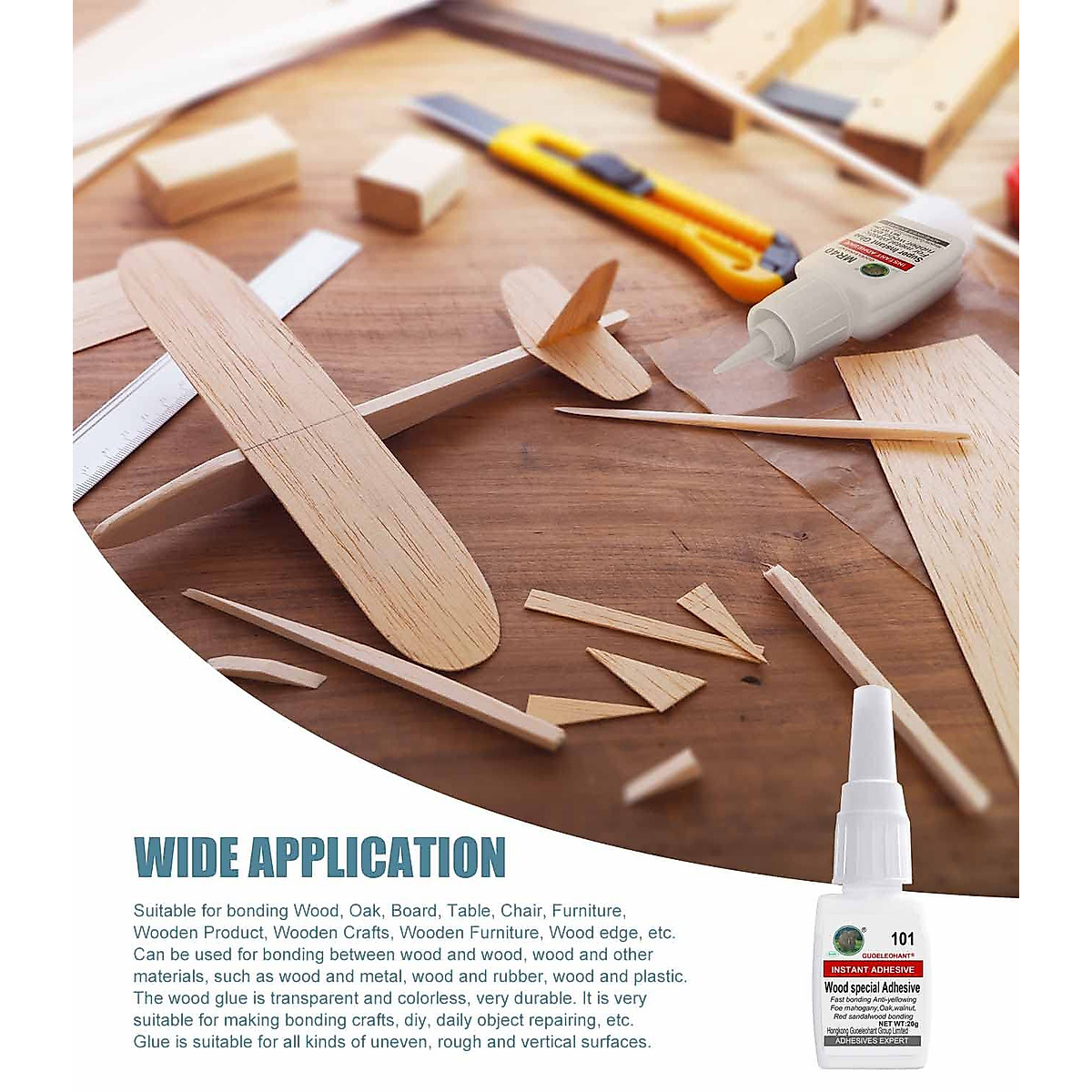 Wood Glue 20g, Wood Adhesive, Instantly Strong Adhesive for bonding Wood, Instant Super Glue for Wood, Oak, Wooden Furniture, Wooden Product, Wooden Crafts, Wood Edge