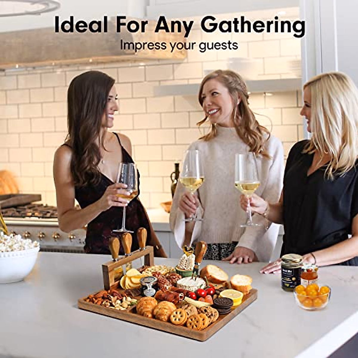 Easoger Acacia Cheese Board and Knife Set - 14” x 11” Large Charcuterie Boards Set, Cheese Tray Platter Servers with Magnetic Knife Holder, Gift for House Warming, Anniversary, Christmas, Thanksgiving