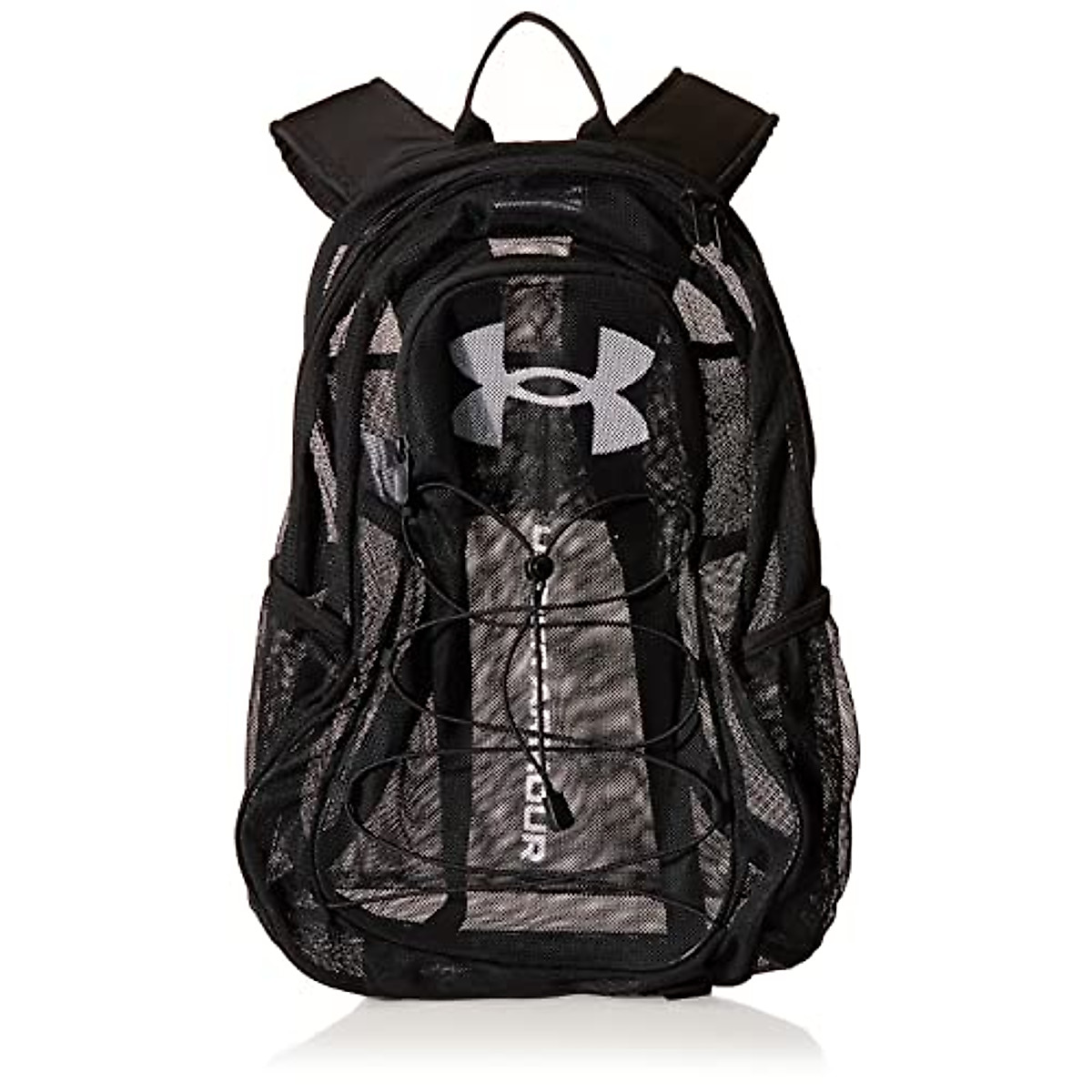 Under Armour unisex-adult Hustle Mesh Backpack , (001) Black / / White , One Size Fits Most