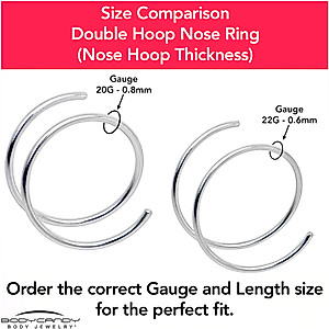 Solid 14k Yellow Gold Double Hoop Nose Ring for Women and Men - Hypoallergenic Spiral Nose Jewelry for Single Piercing - Handmade in USA -20 Gauge 8mm Left