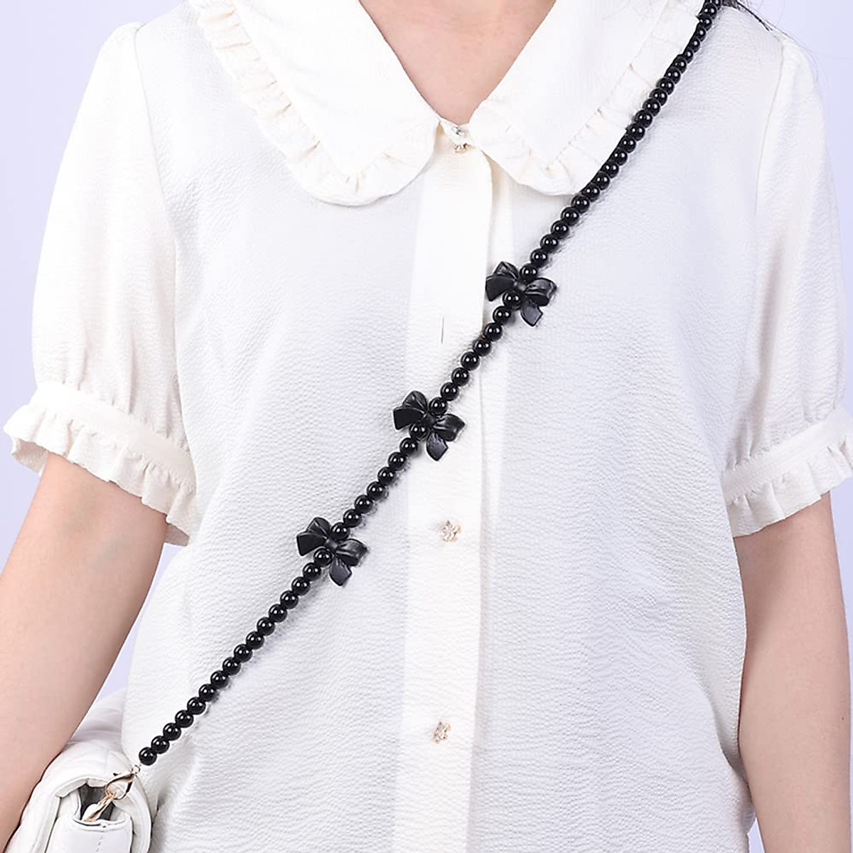 Wiwpar Imitation Pearl Handbag Chains Shoulder Bag Replacement Chain Butterfly Long Messenger Bag Accessories (Black)