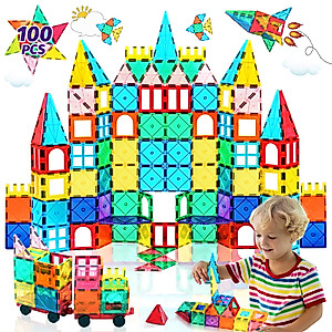 NVHH 100PCS Magnetic Tiles Blocks for Kids Ages 3-5 4-8,STEM Learning Educational Preschool Magnet Building Toys for Toddlers,Christmas Birthday Gifts Toys for 3 4 5 6 7 8+ Year Old Boys Girls