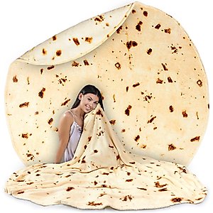 Zulay Burritos Tortilla Blanket Wrap - Double Sided Large 60 inches Blanket - Holiday Novelty Blanket - Soft Flannel Round Blanket Premium 280 GSM - Fun White Elephant Gift for Adults