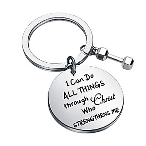 LQRI Workout Keychain Fitness Gift I Can Do All Things Through Christ Who Strengthens Me Bodybuilder Gift Trainer Gift