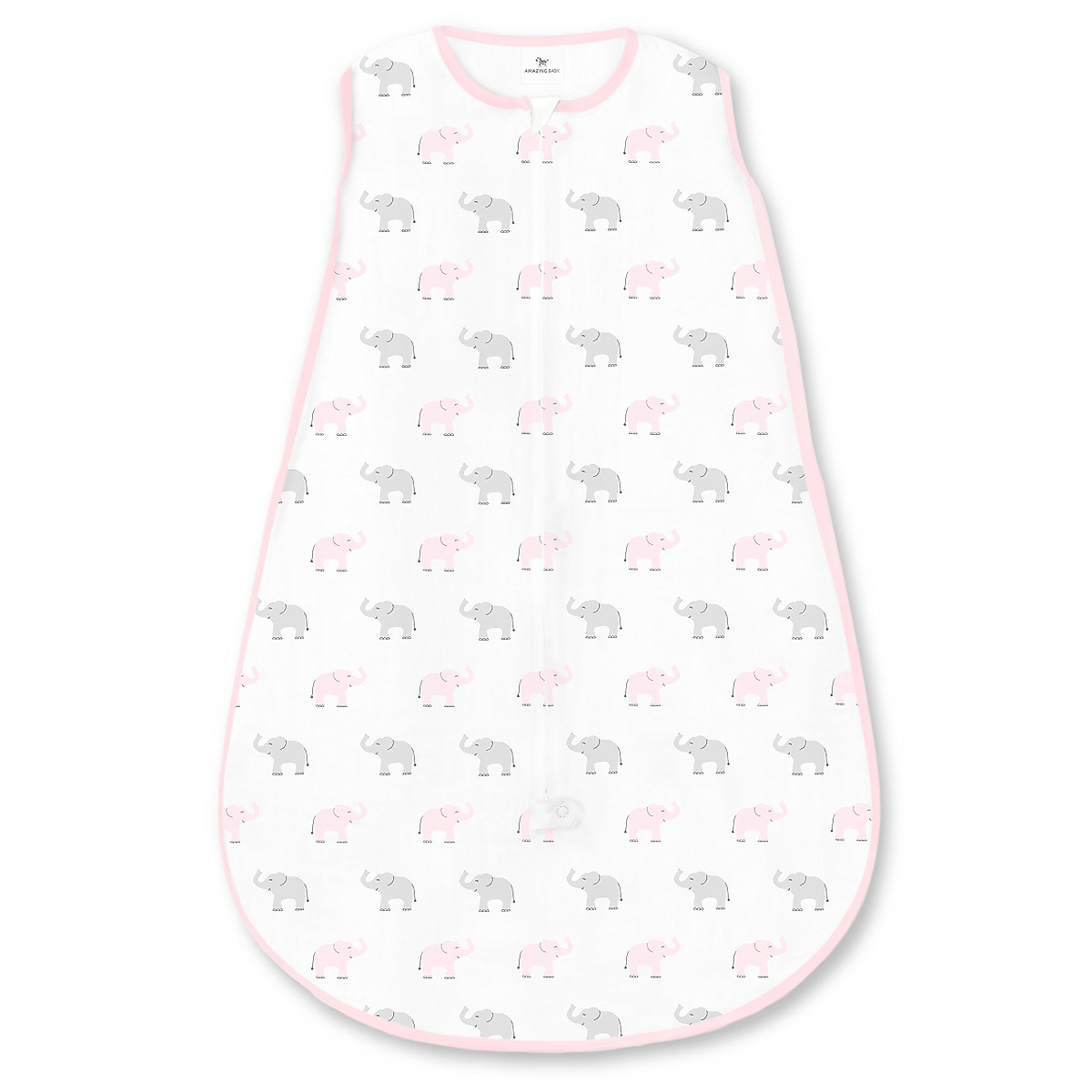 Amazing Baby Cotton Sleeping Sack, Wearable Blanket with 2-way Zipper, Pastel Pink + Gray Tiny Elephants, Small (0-6 mo)