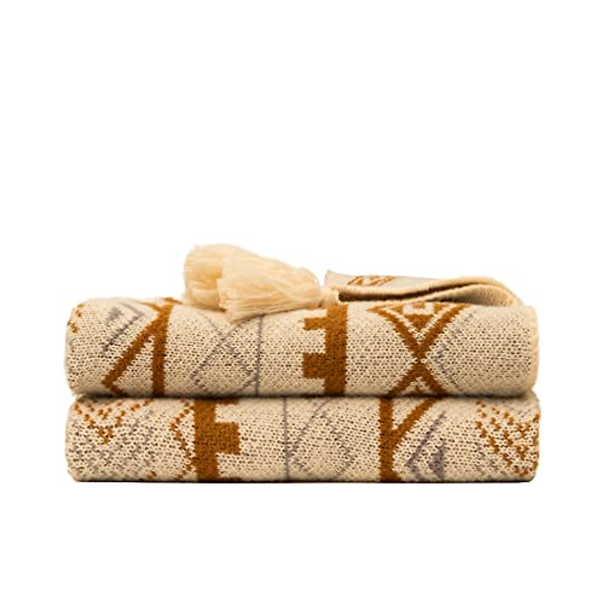 HT&PJ Knit Throw Blanket Boho Throw Blanket with Tassels Super Soft Warm Cozy Decorative Blanket for Bed, Sofa, Couch, Living Room All Seasons-Brown, 50"×60"