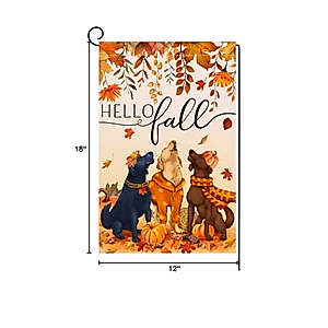 BLKWHT Fall Dogs Garden Flag 12x18 Vertical Double Sided Autumn Leaves Thanksgiving Holiday Outside Decorations Burlap Yard Flag BW506