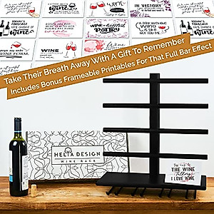 Black Wine Rack Wall Mounted with Shelf for 8 Wine Bottles & Glasses - Wood Rustic Wine Glass Floating Rack with Stemware Hanger. Wine Decor and Storage Holder for Kitchen, Living Room & Bar