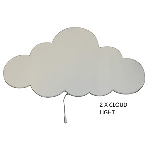 2X Cloud+1 Moon Wall Light, + Silver Star Stickers, Nursery Room Decor Wall Light Set of 3 Wooden Wall Light with LED, 100pcs Silver Star Wall Decals Gift!