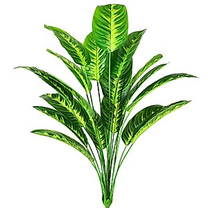Rozwkeo Artificial Plants Fake Ficus Tree Leaves with Stems 29" Tall Faux Bird of Paradise Palm Tree Imitation Frond Green Leaf Tropical Plants Greenery Floral Jungle Party Home Garden Decoration