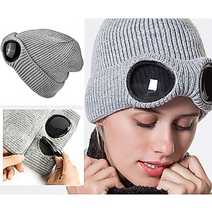 Belsen Unisex Goggle Knitted Beanie Hat Windproof Warm Winter Skull Cap (Gray)