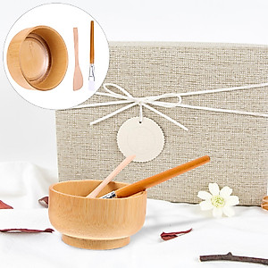 FOMIYES Face Mask Mixing Bowl Set , 3Pcs Wood DIY Tool Kit with Facial Mask Bowl Stick Spatula Makeup Brush for Girls Ladies Women