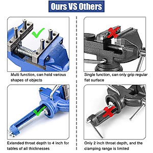 Bench Vise with Clamp Post Universal 3 Inch Bench Clamps 360° Swivel Base Home Vise for Holding Irregular Objects Table Vice with Longer Clamping Distance for Woodworking, Drilling, etc.