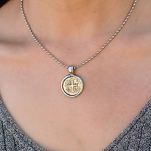 Lizzy James Handcrafted Antique Greek Coin Inspired Gold Cross Necklace | Made with Durable Stainless Steel Chain with Adjustable length from 18 to 28 inches Choker | Made in USA