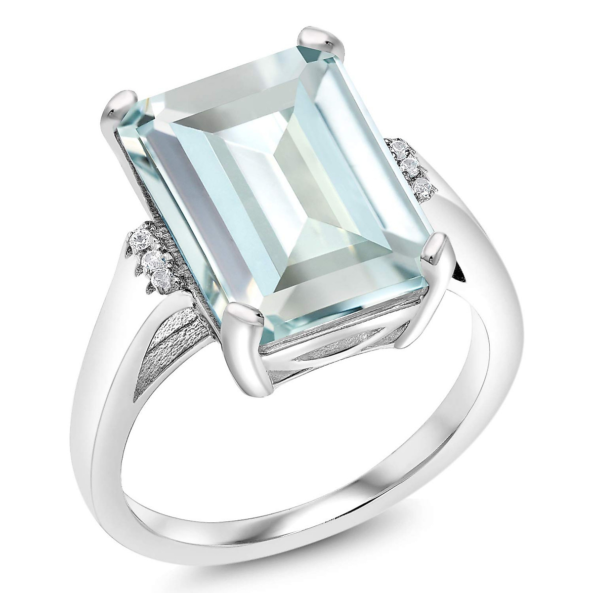 Gem Stone King 6.71 Cttw Sky Blue Simulated Aquamarine Engagement Ring For Women In 925 Sterling Silver | Emerald Cut 14X10MM | Available In Size 5, 6, 7, 8, 9