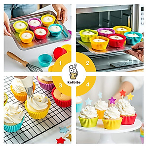 Katbite Reusable Silicone Baking Cups 24 Pack - Non-stick Muffin Cupcake Liners Set, Thick & Heavy Duty Cupcake Molds - Perfect for Party Halloween Christmas Bakery Supplies, Multicolor