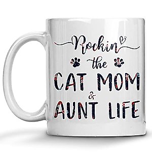 Floral Auntie Coffee Mug, Rockin' The Cat Mom And Aunt Life, Auntie Cat Lovers Mug, Gifts For Aunt, Auntie Gifts Mug, Crazy Cat Lady, Gift for Aunt, New Aunt Mugs, Mother's Day Gifts Tea Cup