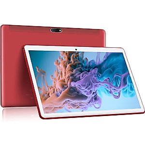DUODUOGO Android Tablet 10 inch Newest Quad Core Processor, 64GB ROM + 4GB RAM, 128GB Expandable, 5G Dual WiFi, Android 10 Tablet, Dual Camera, 6000mAh, Bluetooth, GPS (Red)