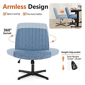 Sweetcrispy Office Chair No Wheels - Armless Desk Chair No Wheels Cross Legged Office Chair Wide Swivel Home Office Desk Chairs