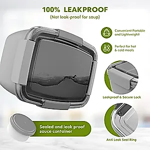 Cherrysea 2Pack Salad Lunch Container, 68oz Salad Bowls with 4 Compartments Tray,Leak Proof Lunch Box with Fork for Men,Women BPA-Free Snack Container with Sauce Container for Dressings-Grey