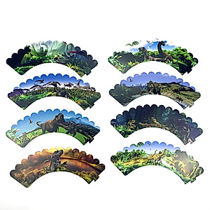 Dinosaur Cupcake Toppers and Wrappers 48 pcs Jurassic Park Cupcake Toppers for Dinosaur Themed Birthday Party