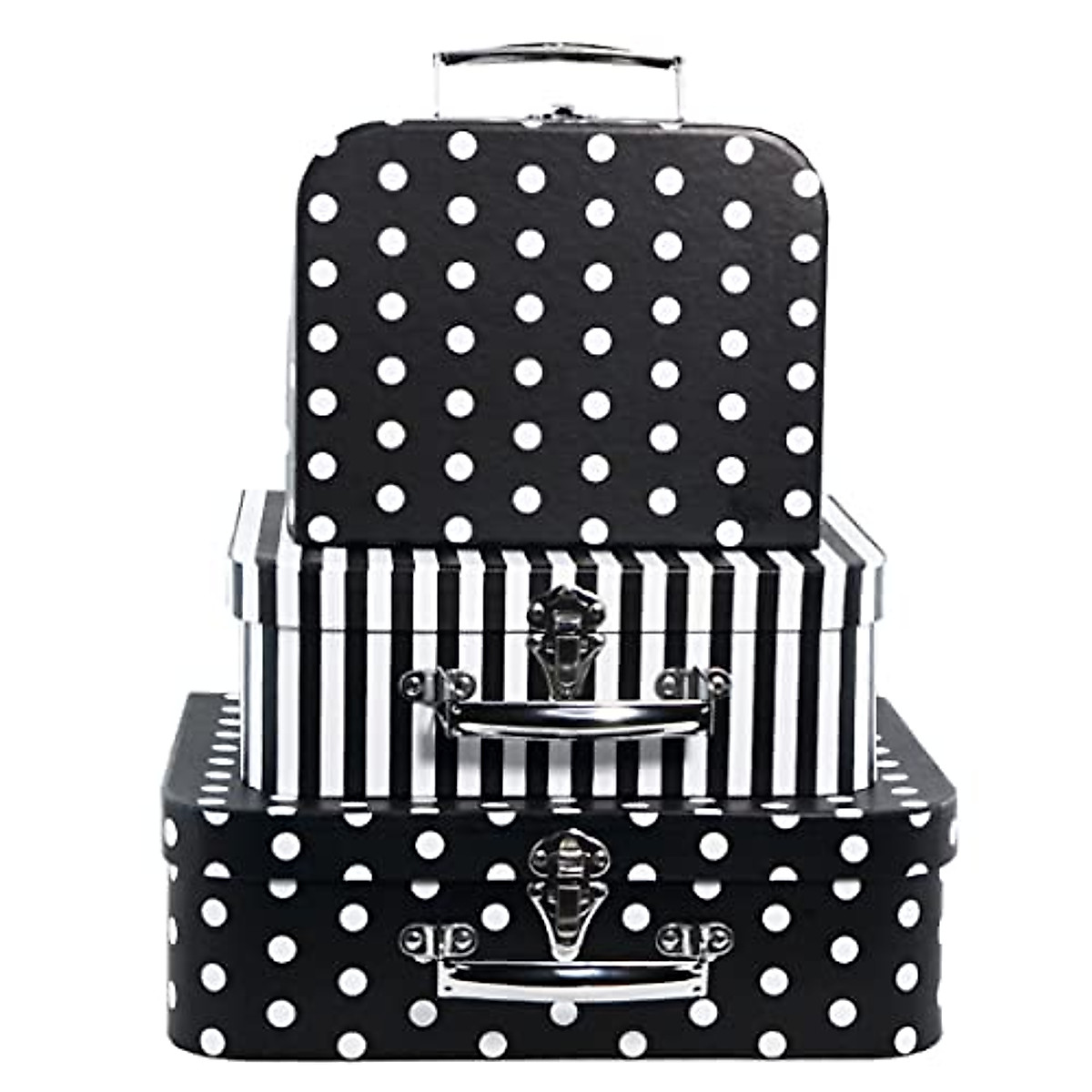 ROUIST Paperboard Suitcases Set of 3 Decorative Storage Boxes With Lids,Cardboard Boxes for Home Decoration, Wedding, Birthday Gift (Black)